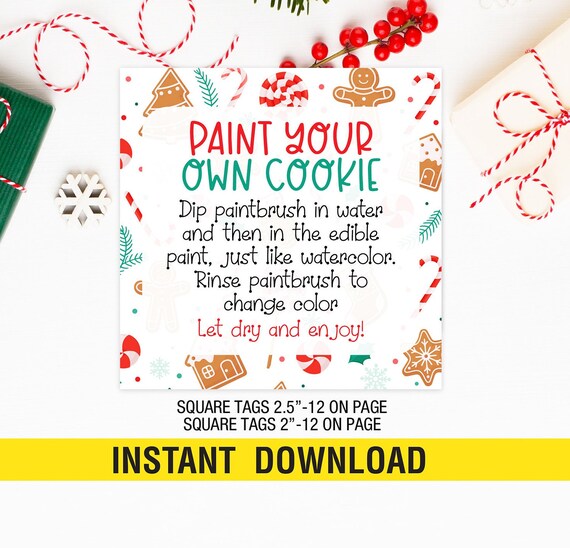 Paint Your Own Cookie Christmas Tag, Cookie Topper, Merry Christmas ...