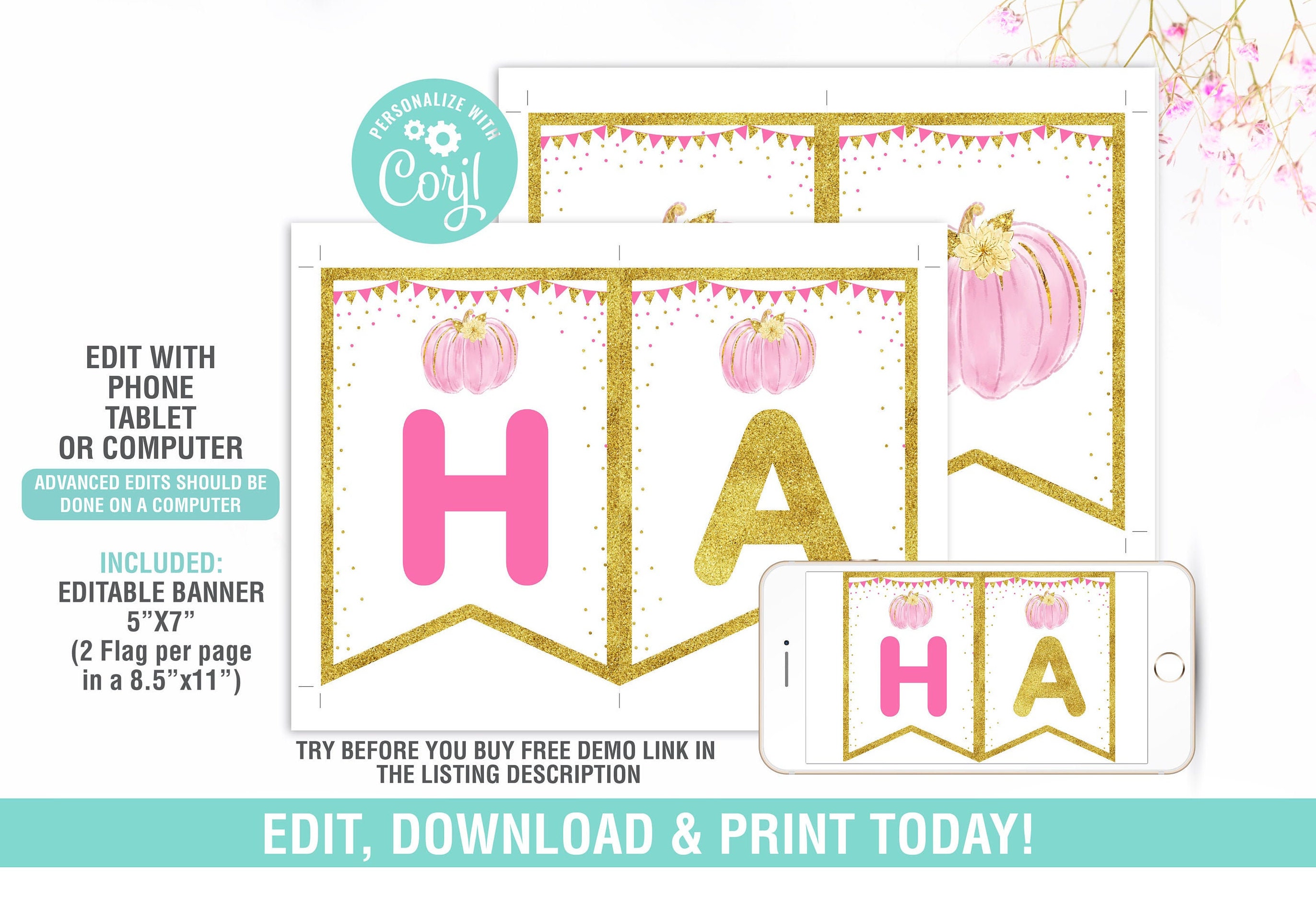 Pumpkin Birthday Banner Editable Little Pumpkin First | Etsy