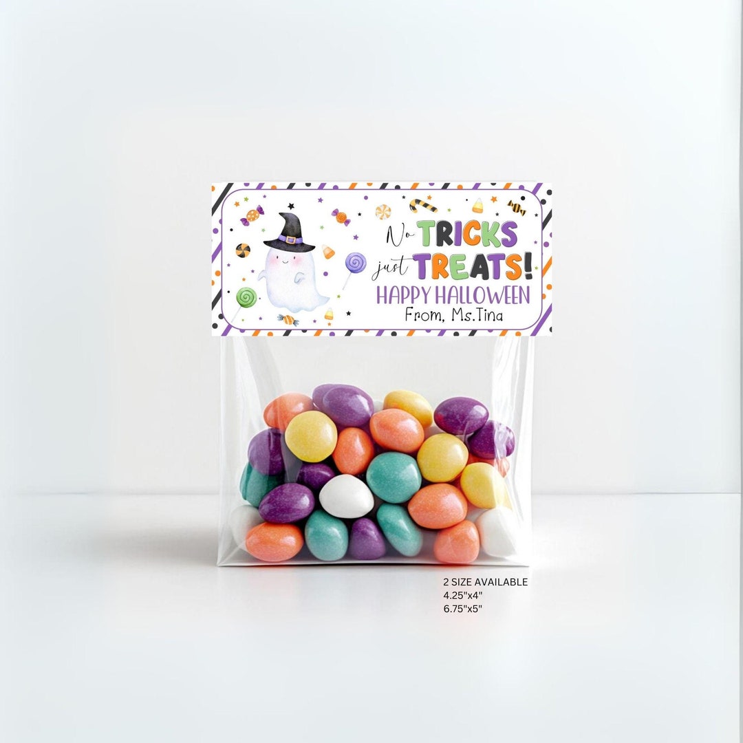 No Tricks Just Treat Topper Bag Tag, Halloween Favor Tag Editable ...