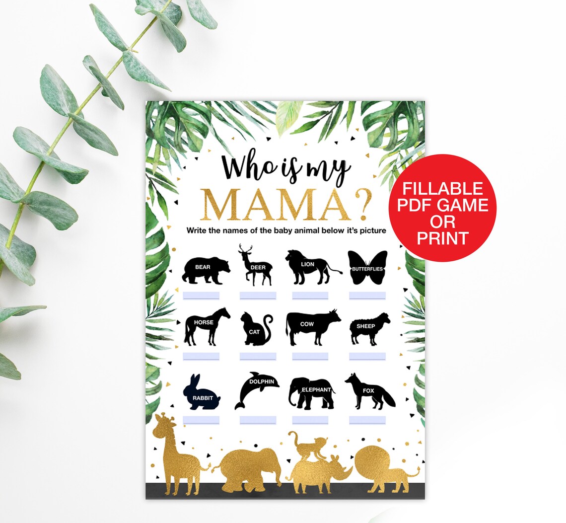 Who is My Mama Safari Baby Shower Game, Baby Animal Game, Who is My ...