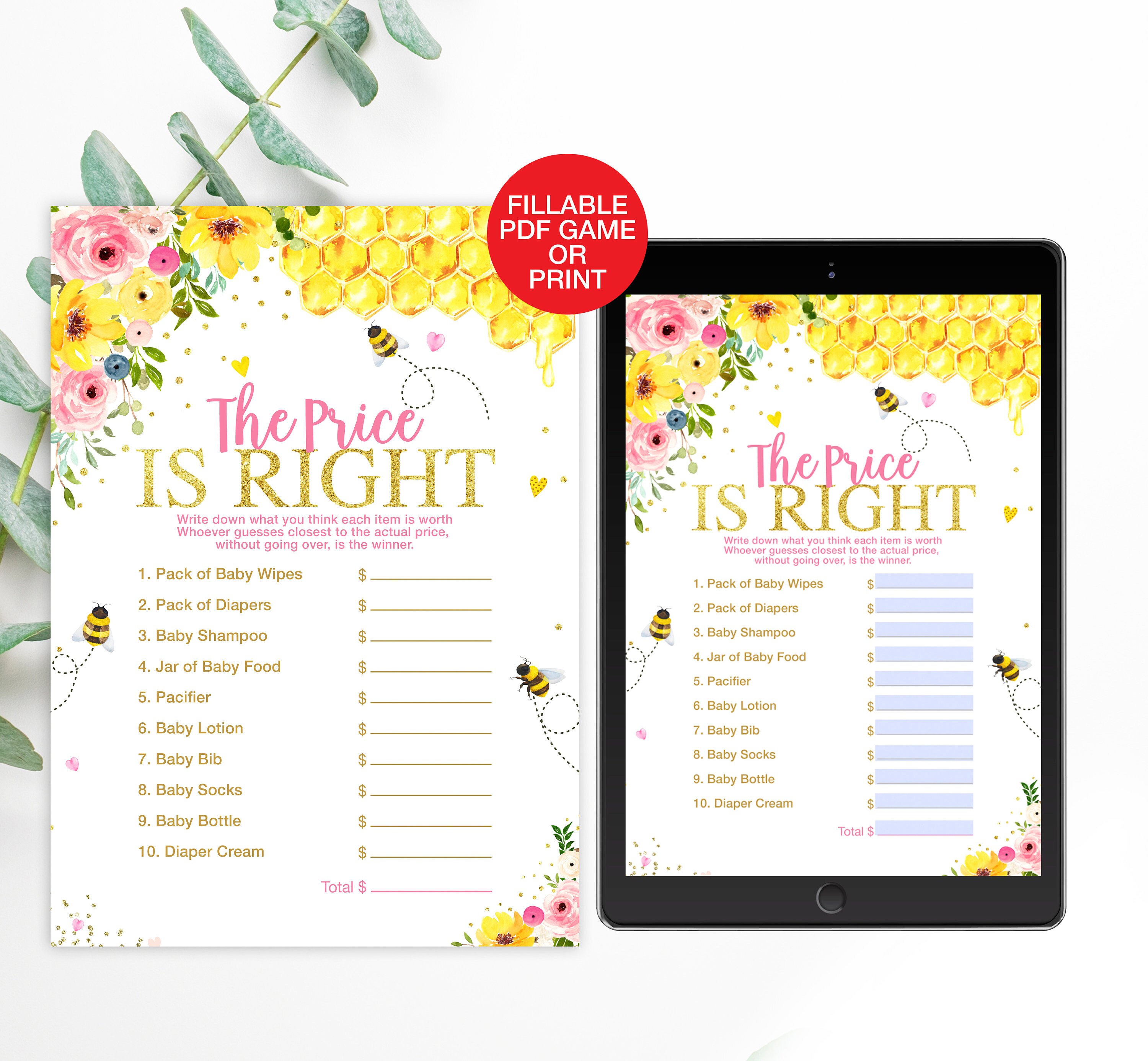 Bee Baby Shower Game Bundle Fillable, Honey Bee Baby Shower Game Pack ...