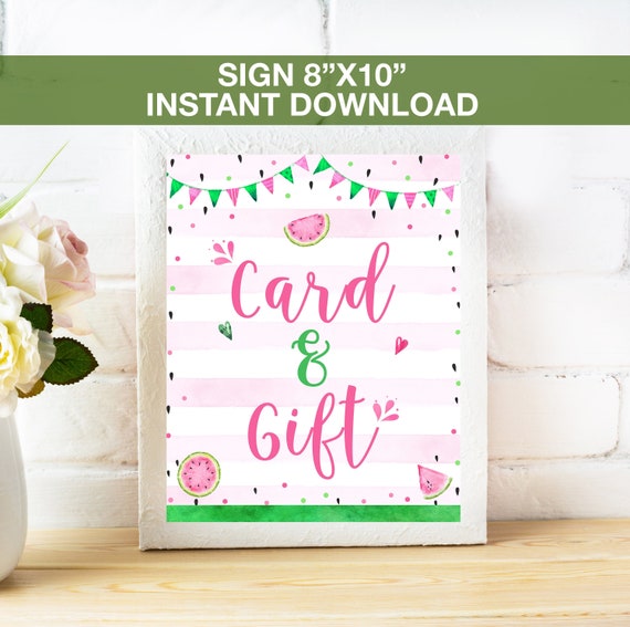 Watermelon Cards and Gift sign Printable, Watermelon Pink Gift Table ...