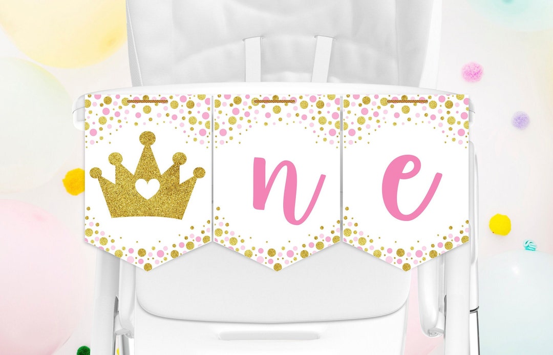 Princess High Chair Banner, Pink Princess First Birthday Banner, High ...