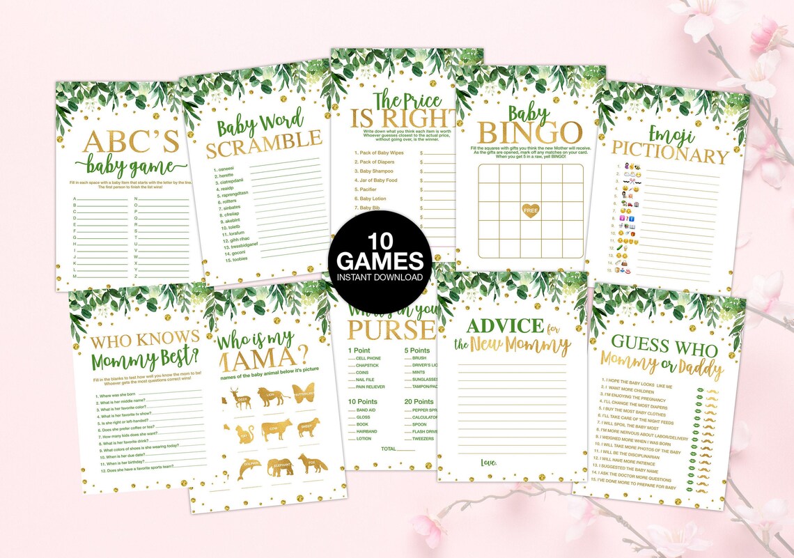 Greenery Baby Shower Games Bundle Printable Baby Shower - Etsy