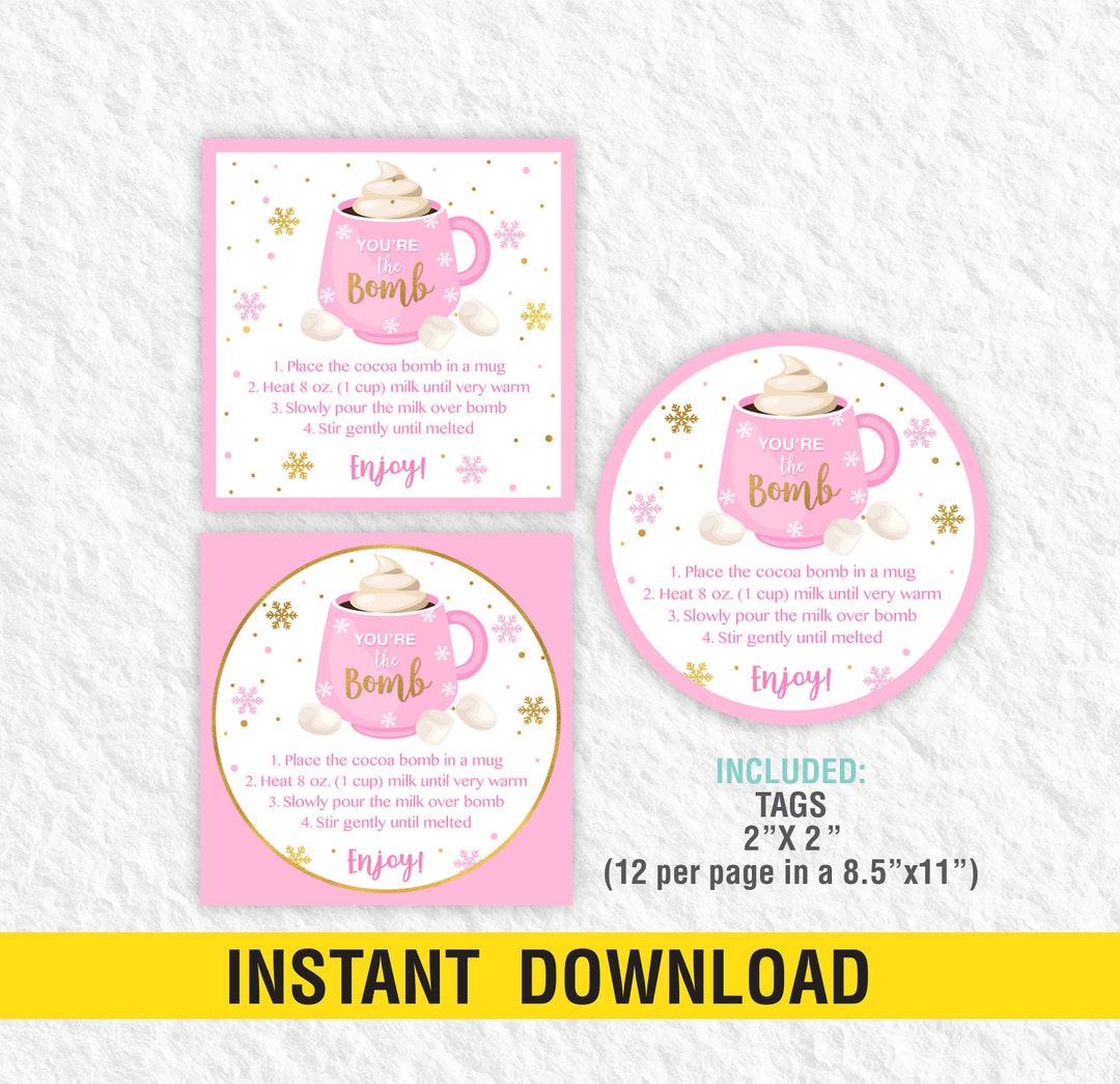 Hot Chocolate Bomb Tag PRINTABLE, Hot Cocoa Bomb Instructions Card ...