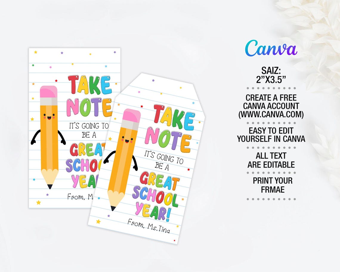 Back to School Gift Tags Editable Take Note Back to School Gift Tag ...
