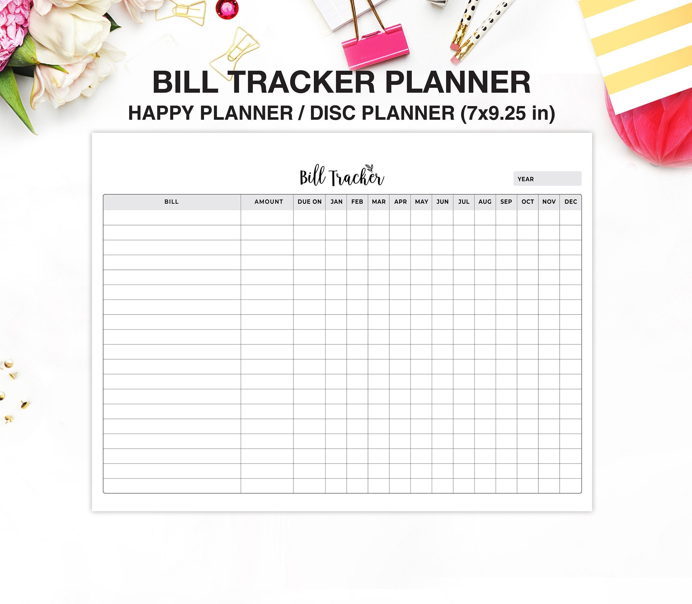 Bill Tracker Printable Happy Planner DISC Insert Bill - Etsy