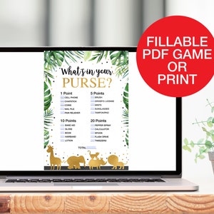 What's in Your Purse Safari Baby Shower Game, Purse Baby Shower Game ...