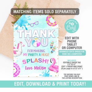 Pool Party Water Bottle Label EDITABLE, Pool Party Labels, Swimming ...