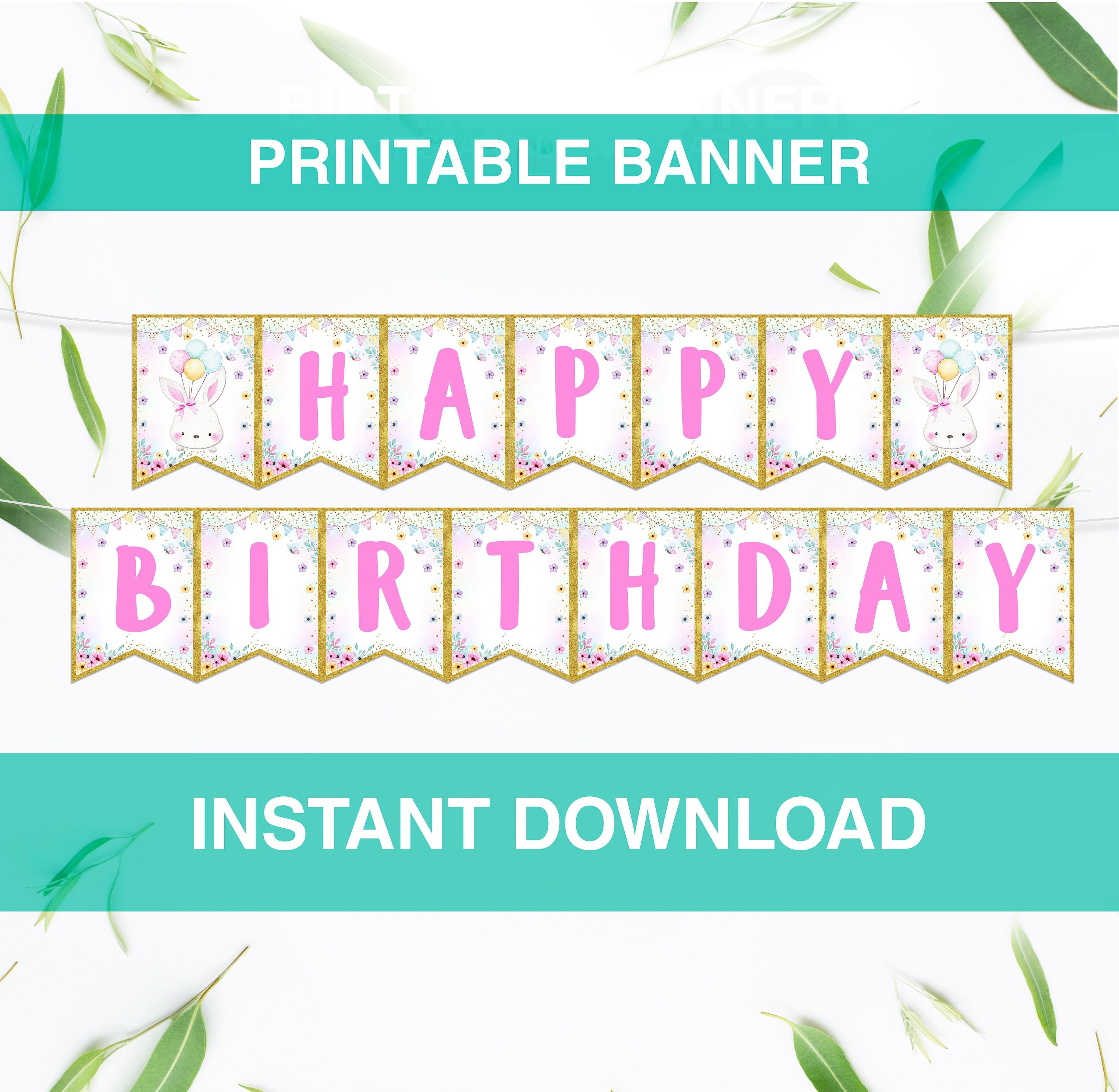 Bunny Happy Birthday Banner PRINTABLE Bunny Birthday Party - Etsy