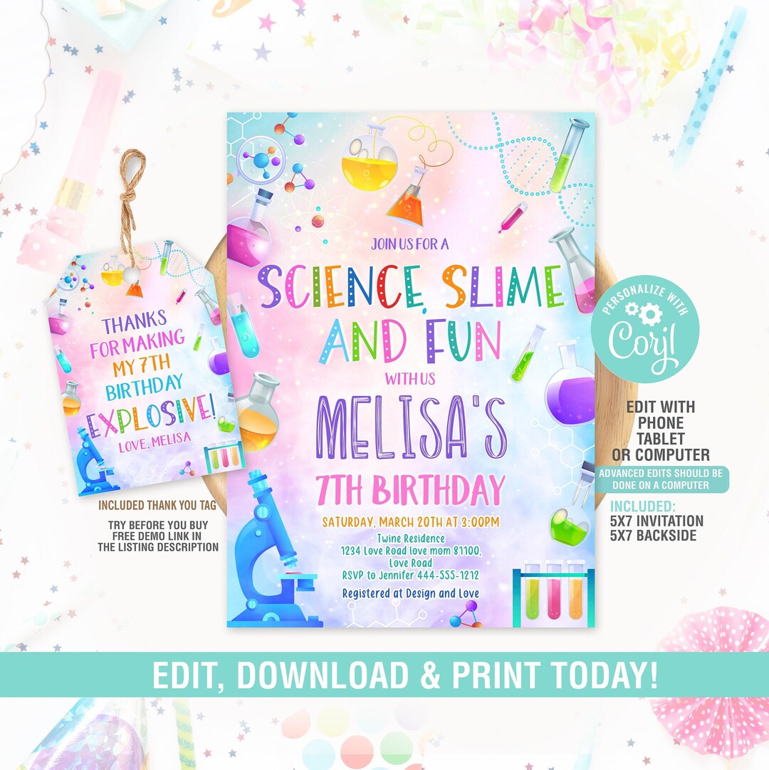 Science Birthday Invitation, Science Slime Party Invitation, Lab Party ...