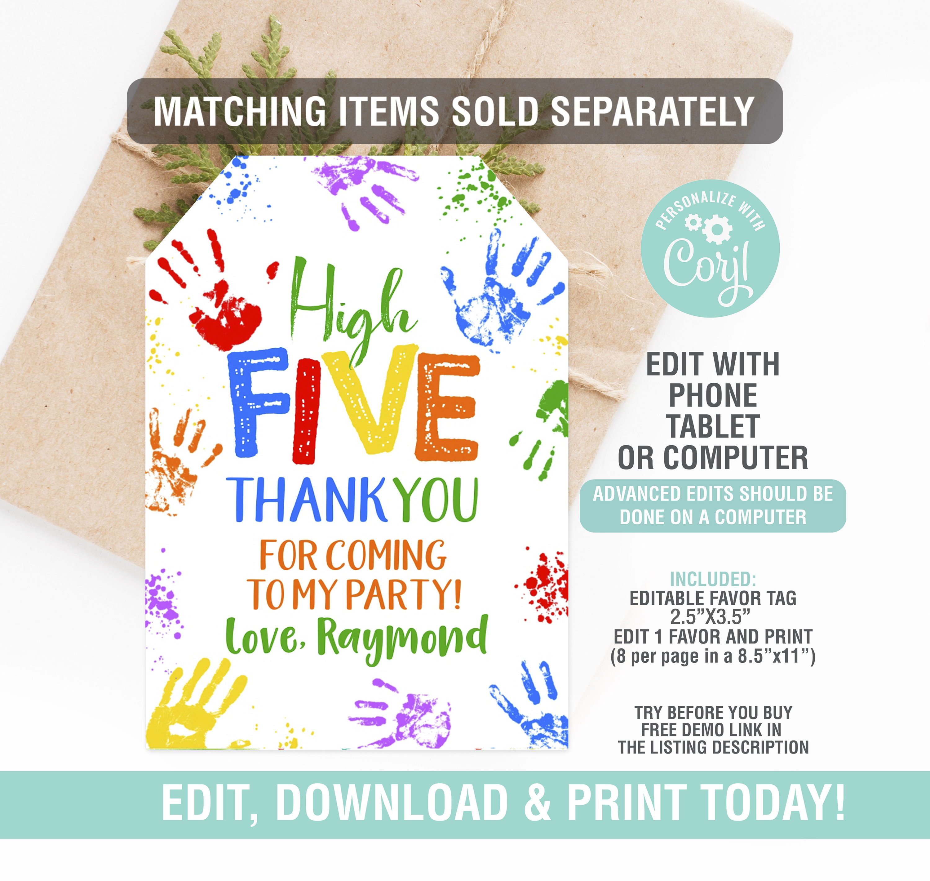 High Five Birthday Invitation, High Five Invite EDITABLE, High Five ...