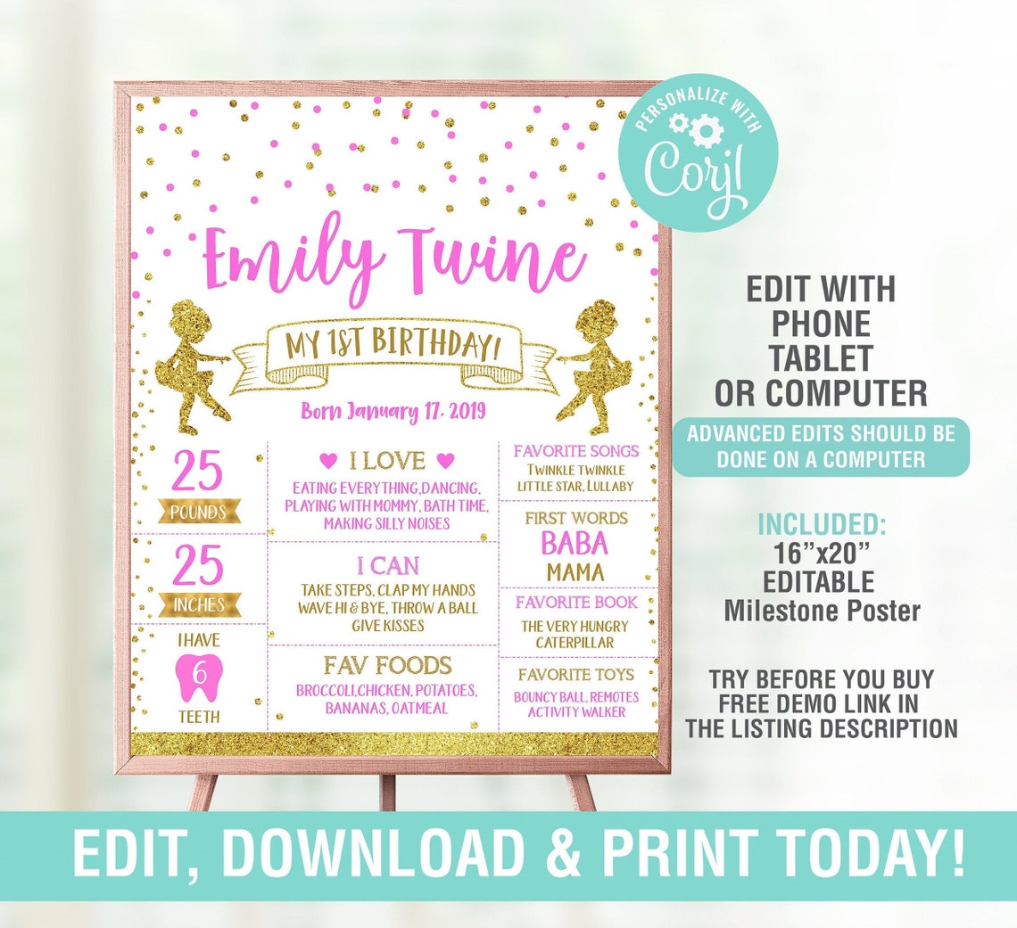 Ballerina Milestone Birthday Poster Editableballerina | Etsy