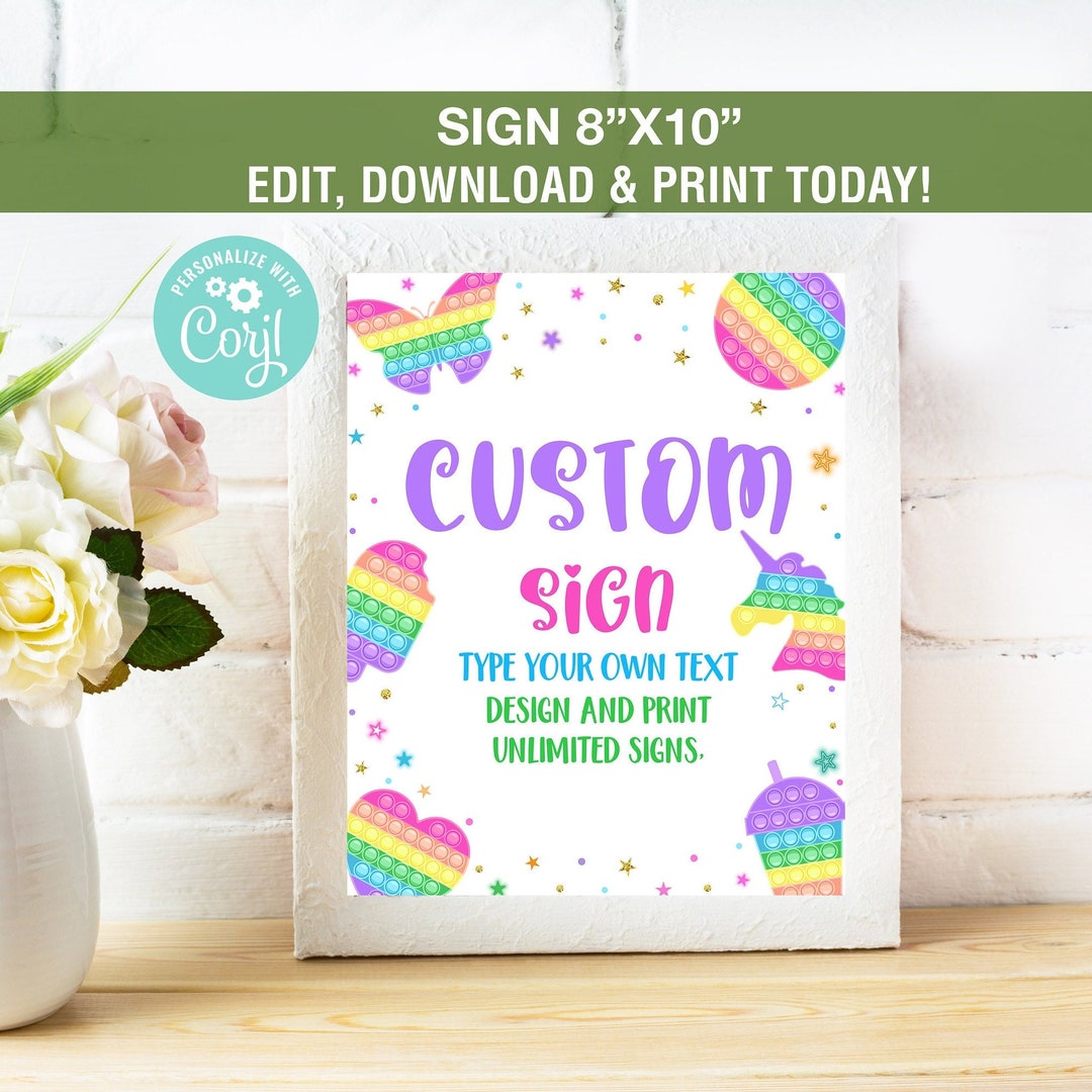 Editable Custom Pop It Party Sign, Fidget Toy Birthday Favor Sign, Pop ...
