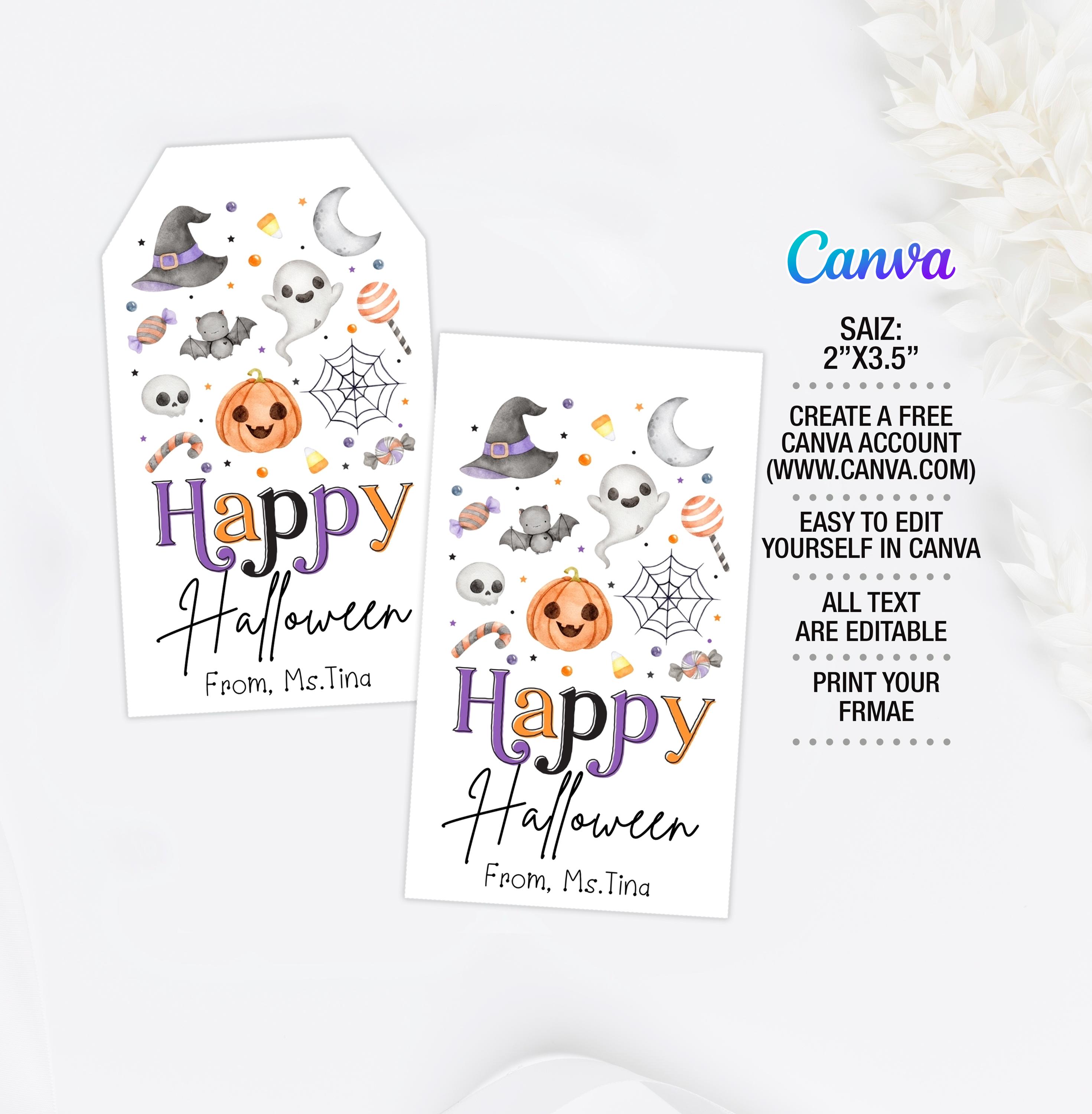 Happy Halloween Tag Editable Template, Halloween Favor Tags, Halloween ...