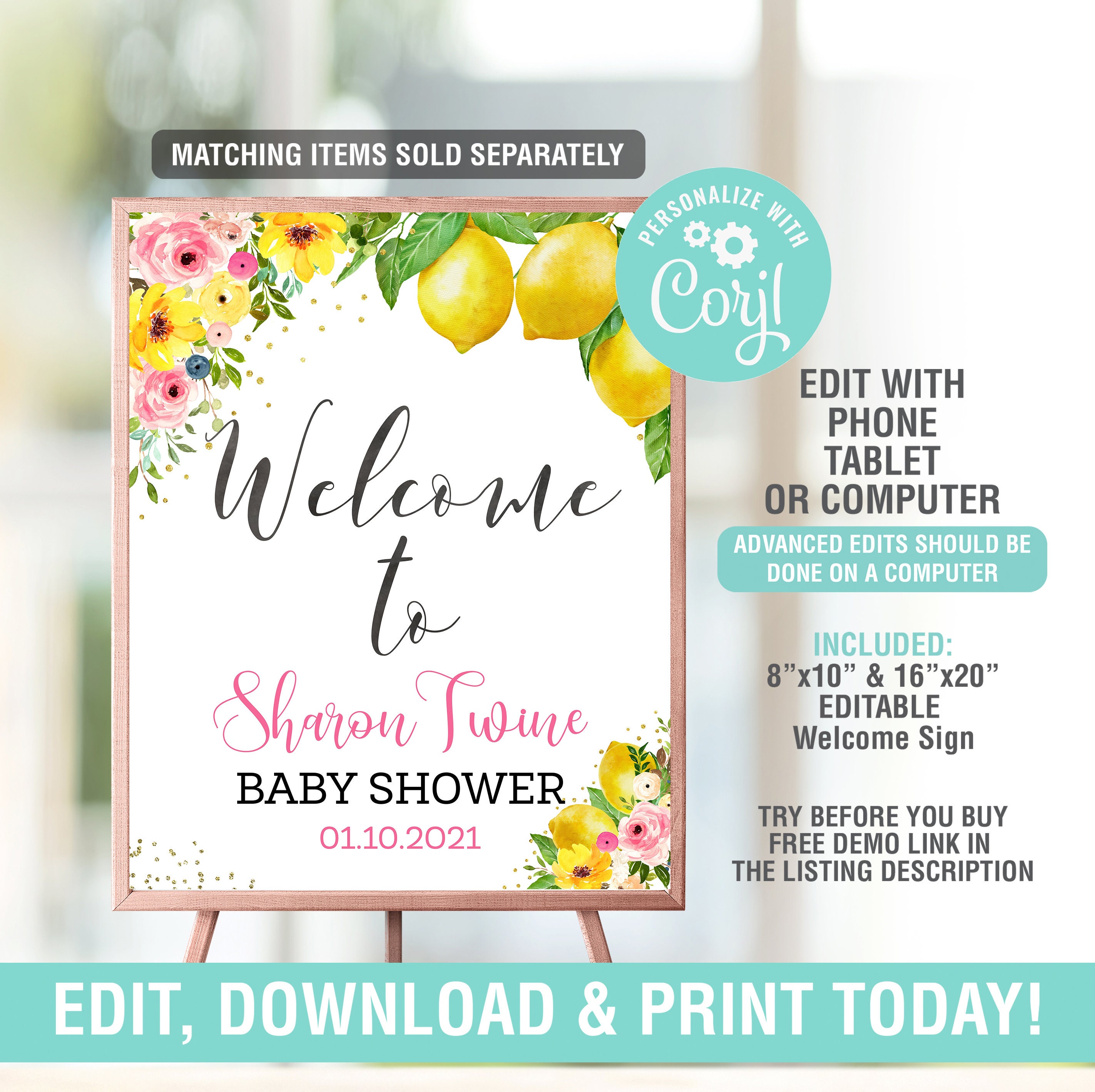 Lemon Baby Shower Invitation Set EDITABLE Citrus Baby Shower | Etsy