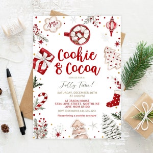 Editable Cookies and Cocoa Invitation, Christmas Winterparty Invitation ...