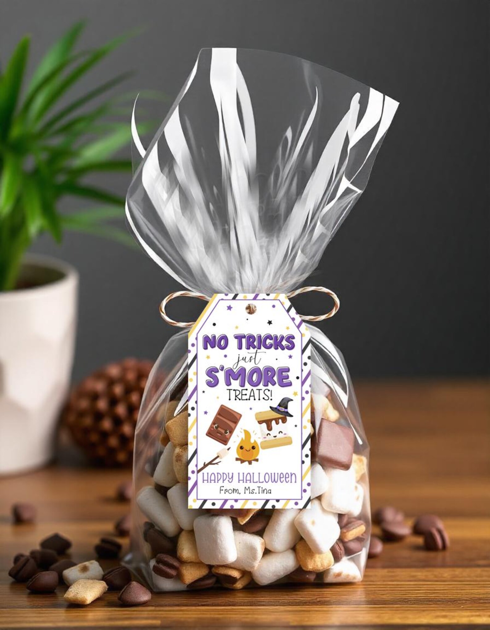 Halloween S’mores Gift Tag Template Editable, No Tricks Just More Favor ...