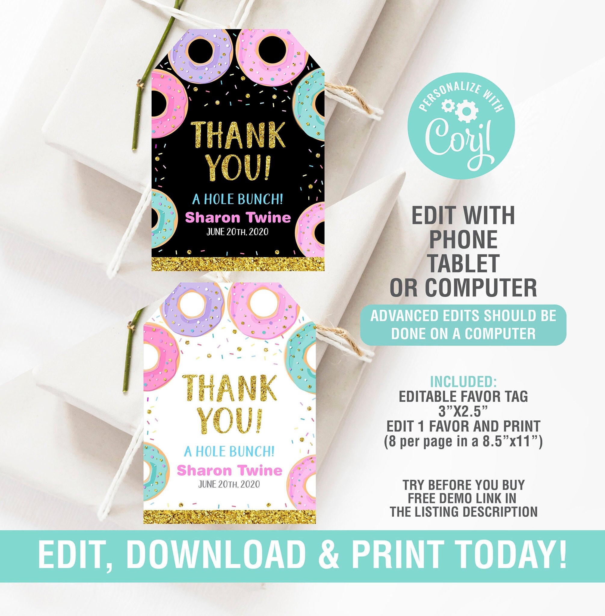 Donut Tags Printable Donut Favor Tag Donut Gift Tagsgoodie - Etsy