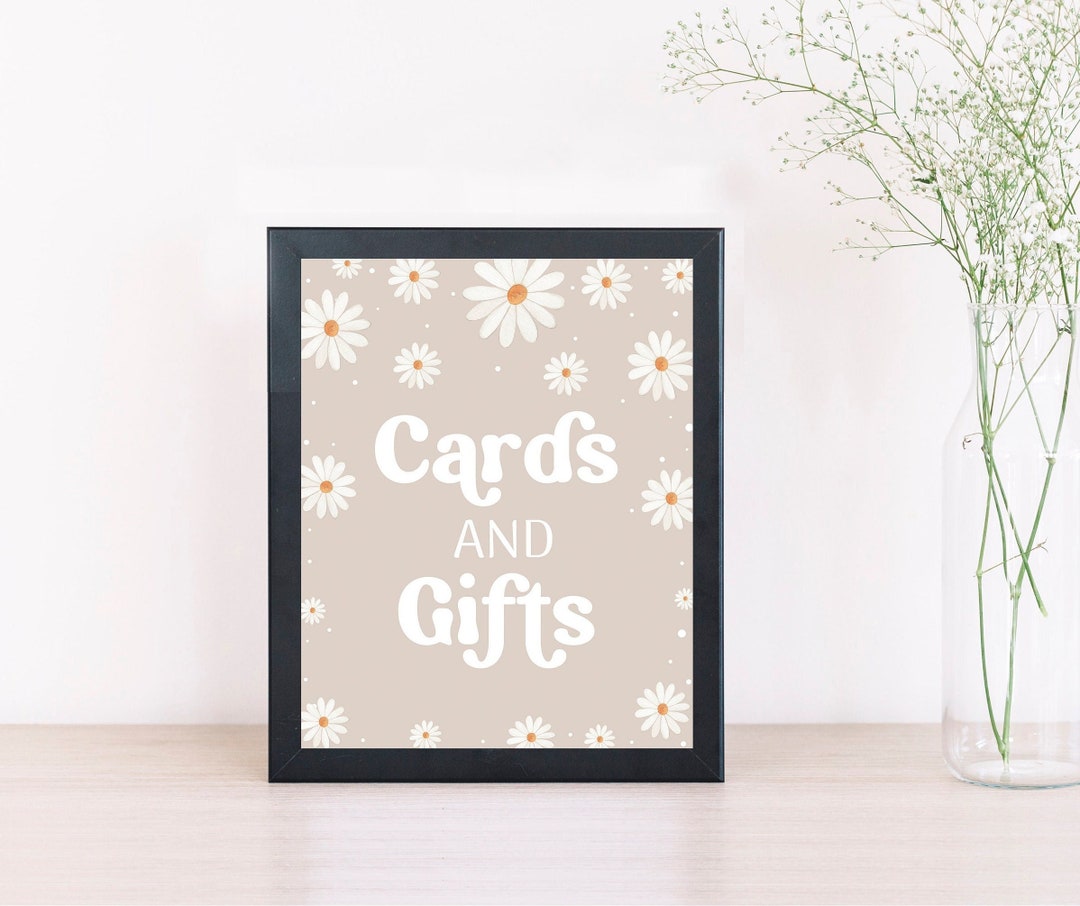 Daisy Gifts and Cards Sign Printable, Groovy Daisy and Gifts Sign, Baby ...