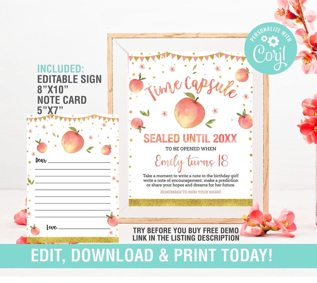 Peach Time Capsule Editable,sweet as a Peach Time Capsule, Peach 1st ...