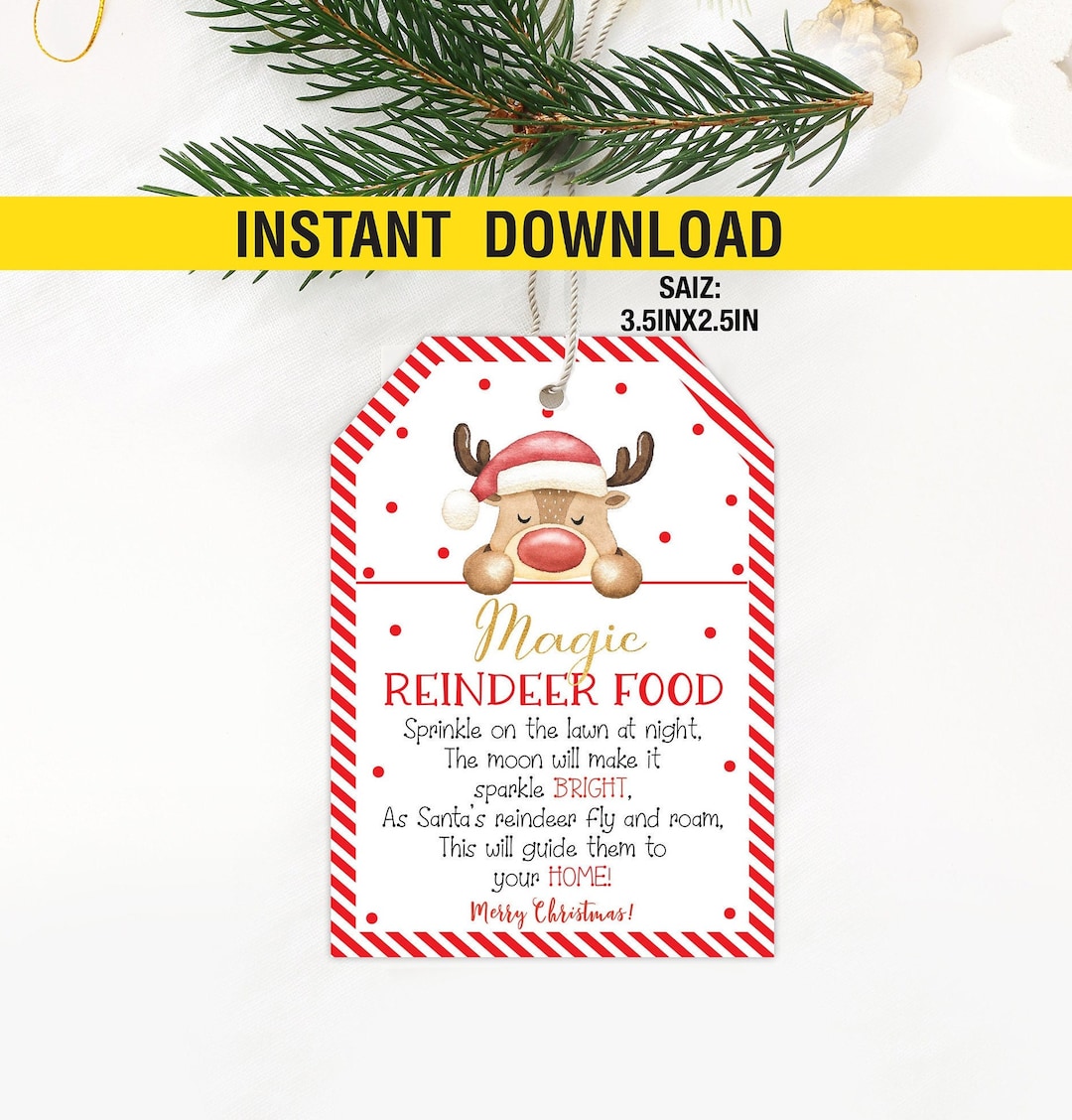 Magic Reindeer Food Label Tag Printable, Christmas Gift Tag, Reindeer ...