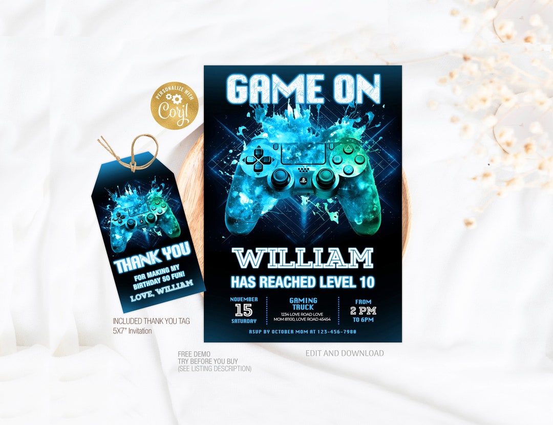 Video Game Birthday Invitation, Editable Video Game Invitation Template ...