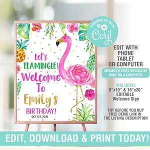 Flamingo Welcome Sign EDITABLE, Flamingo Table Sign, Flamingle Birthday ...