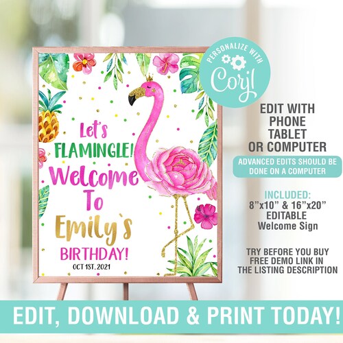 Flamingo Welcome Sign EDITABLE Flamingo Table Sign Flamingle - Etsy