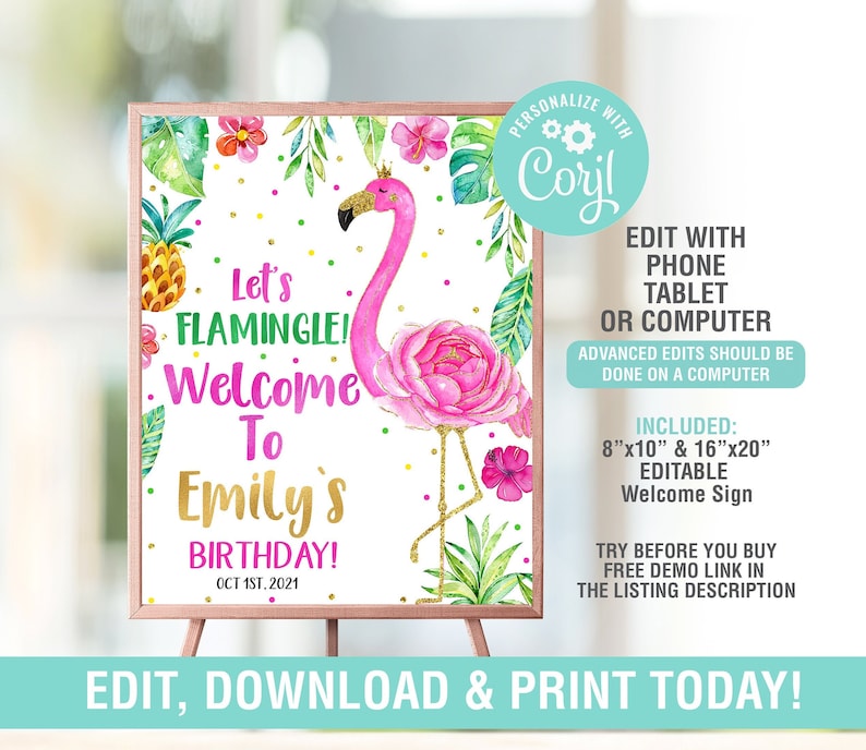 Flamingo Welcome Sign EDITABLE Flamingo Table Sign Flamingle - Etsy