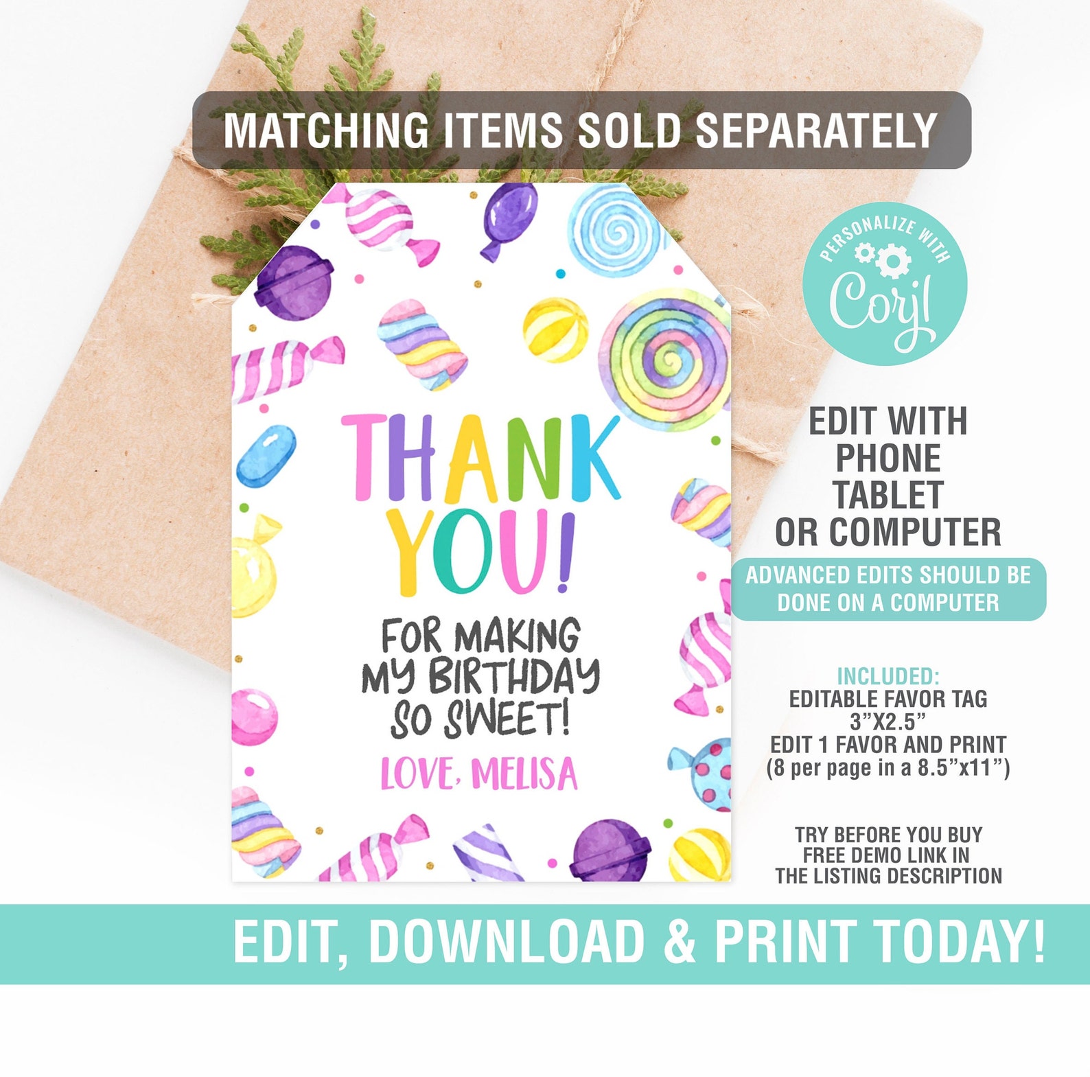 Candy Treat Bag Topper PRINTABLE Candy Favors Candyland - Etsy