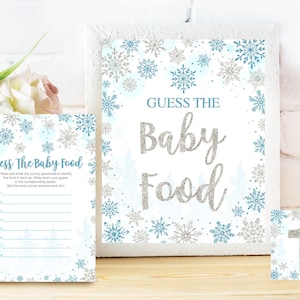 Guess the Baby Food Game Sign and Cards Winter PRINTABLE, Snowflake ...