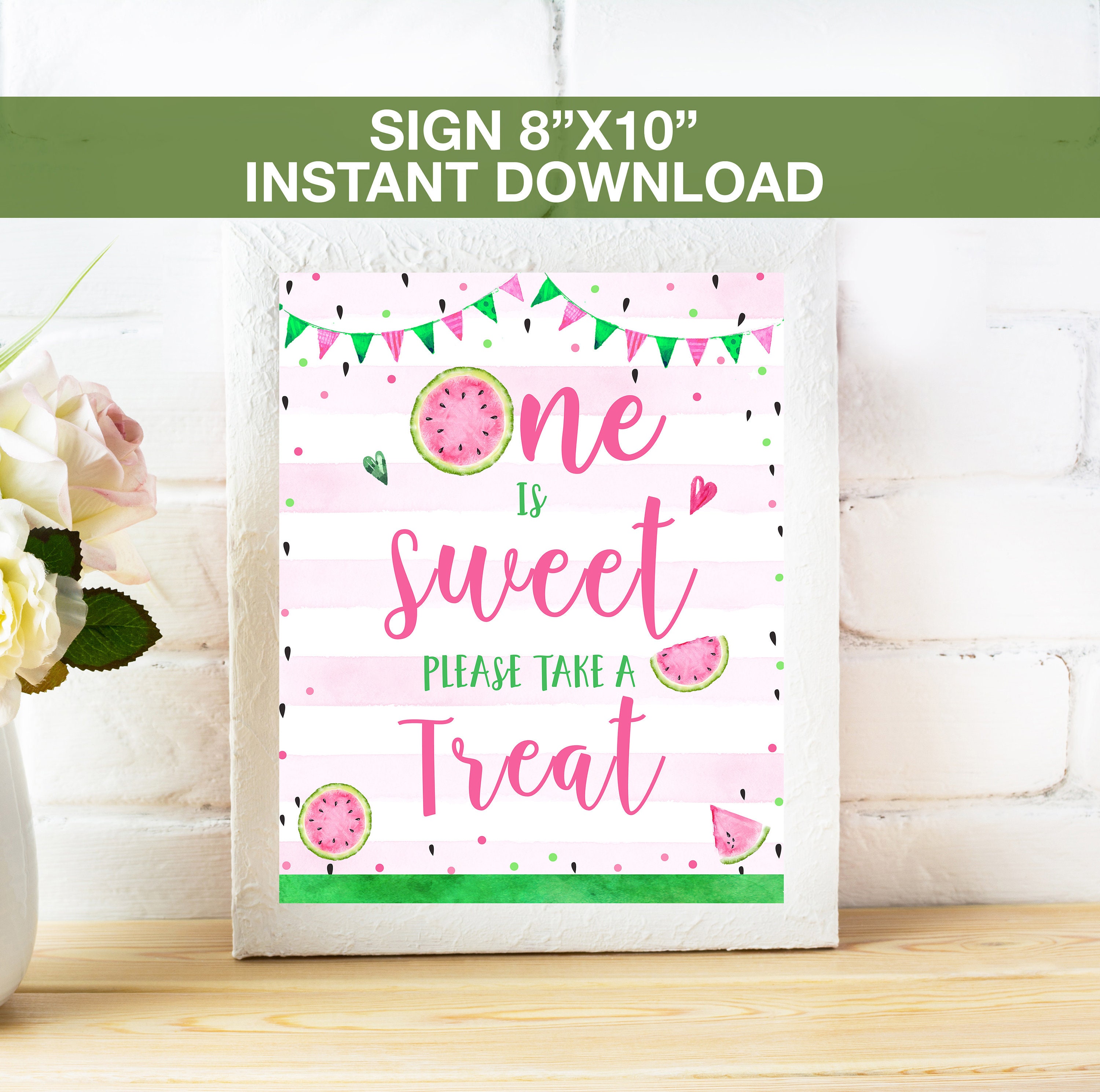 Watermelon One is Sweet Please Take a Treat Sign Printable - Etsy