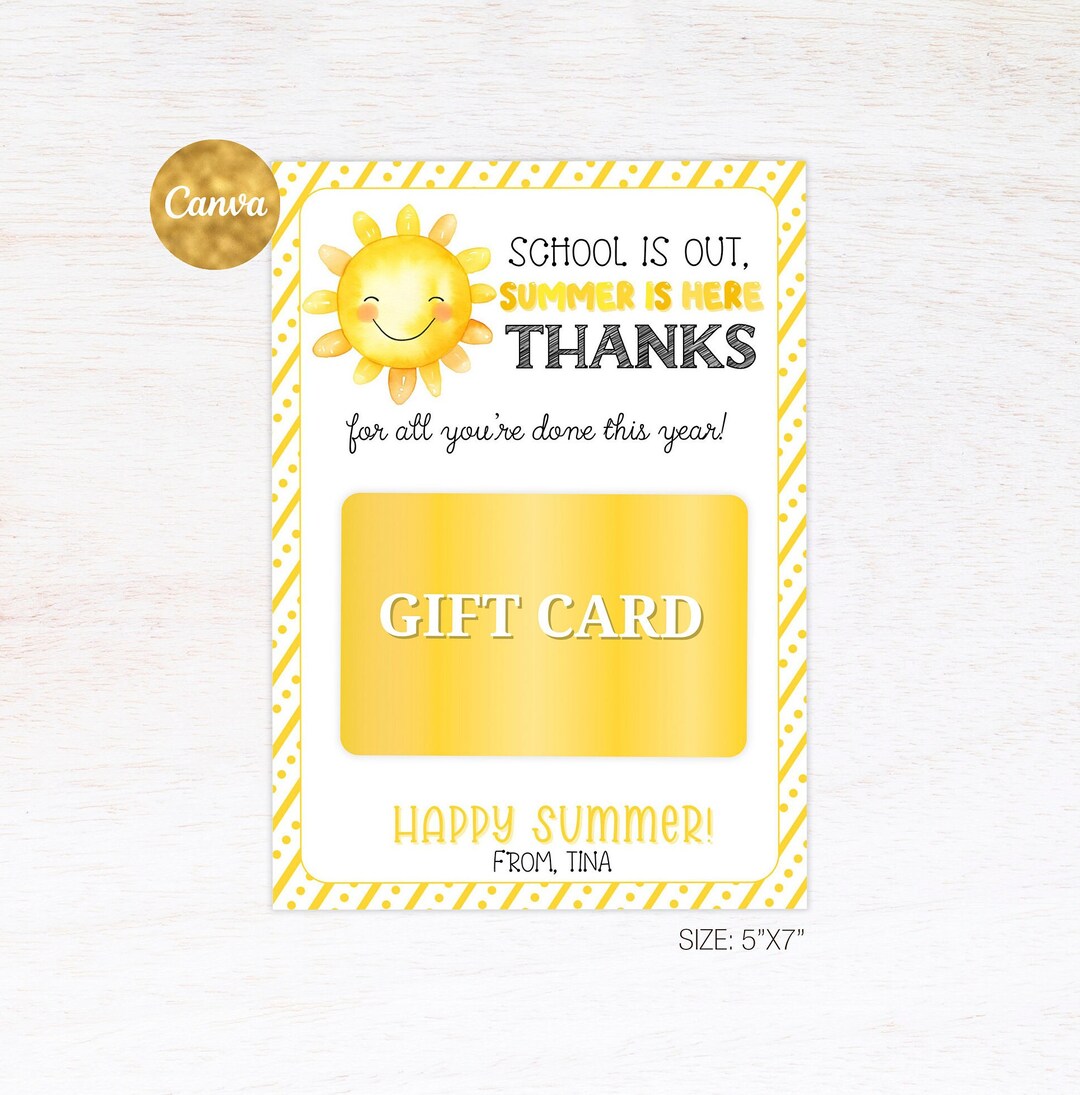 School is Out Summer is Here Thanks Gift Card Holder Editable Printable ...