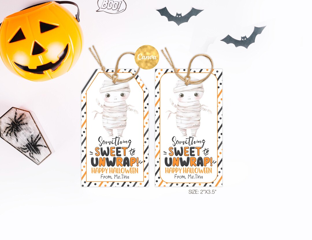 Halloween Favor Tags Editable, Mummy Thank You Gift Tag, Trick or Treat ...
