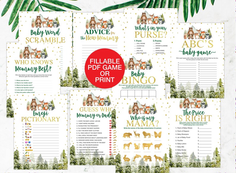 Woodland Baby Shower Game Bundle Virtual Baby Shower Game | Etsy