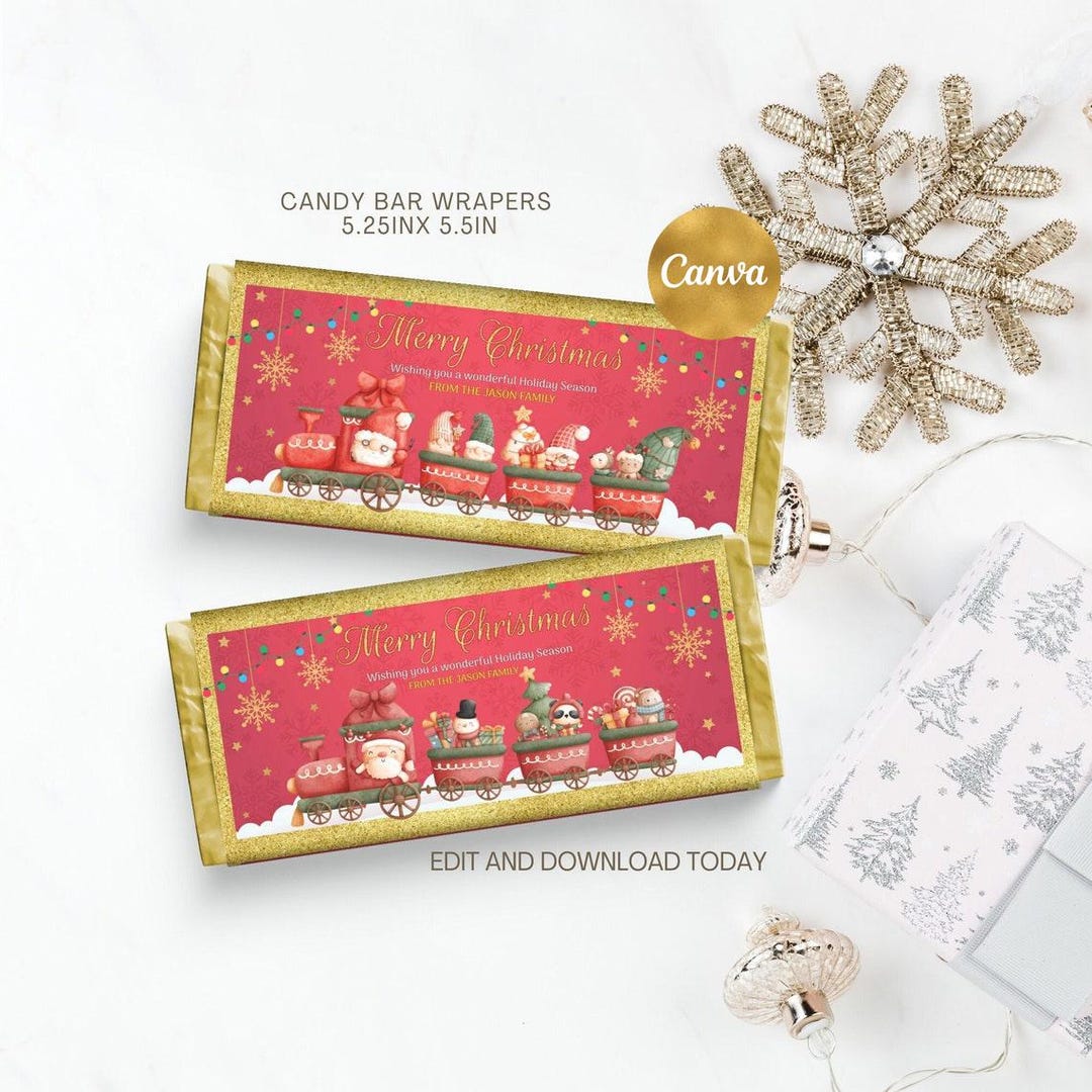 Editable Christmas Candy Bar Wrapper Template, Christmas Chocolate ...