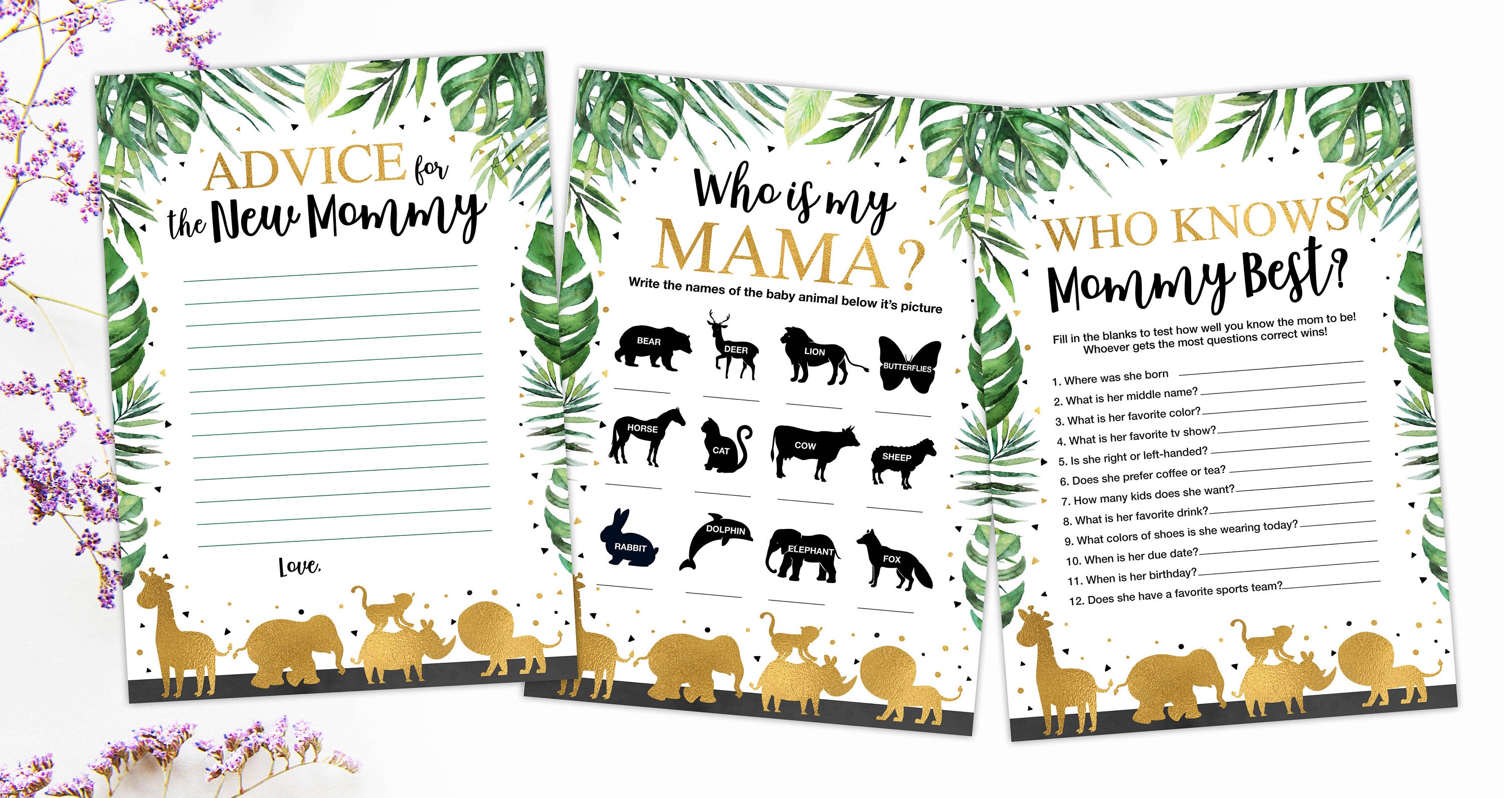 Safari Baby Shower Games Bundle, Jungle Baby Shower Game Package ...