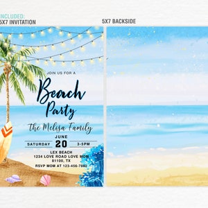 Beach Party Invitation, Summer Ocean Party Template Surf up Tropical ...