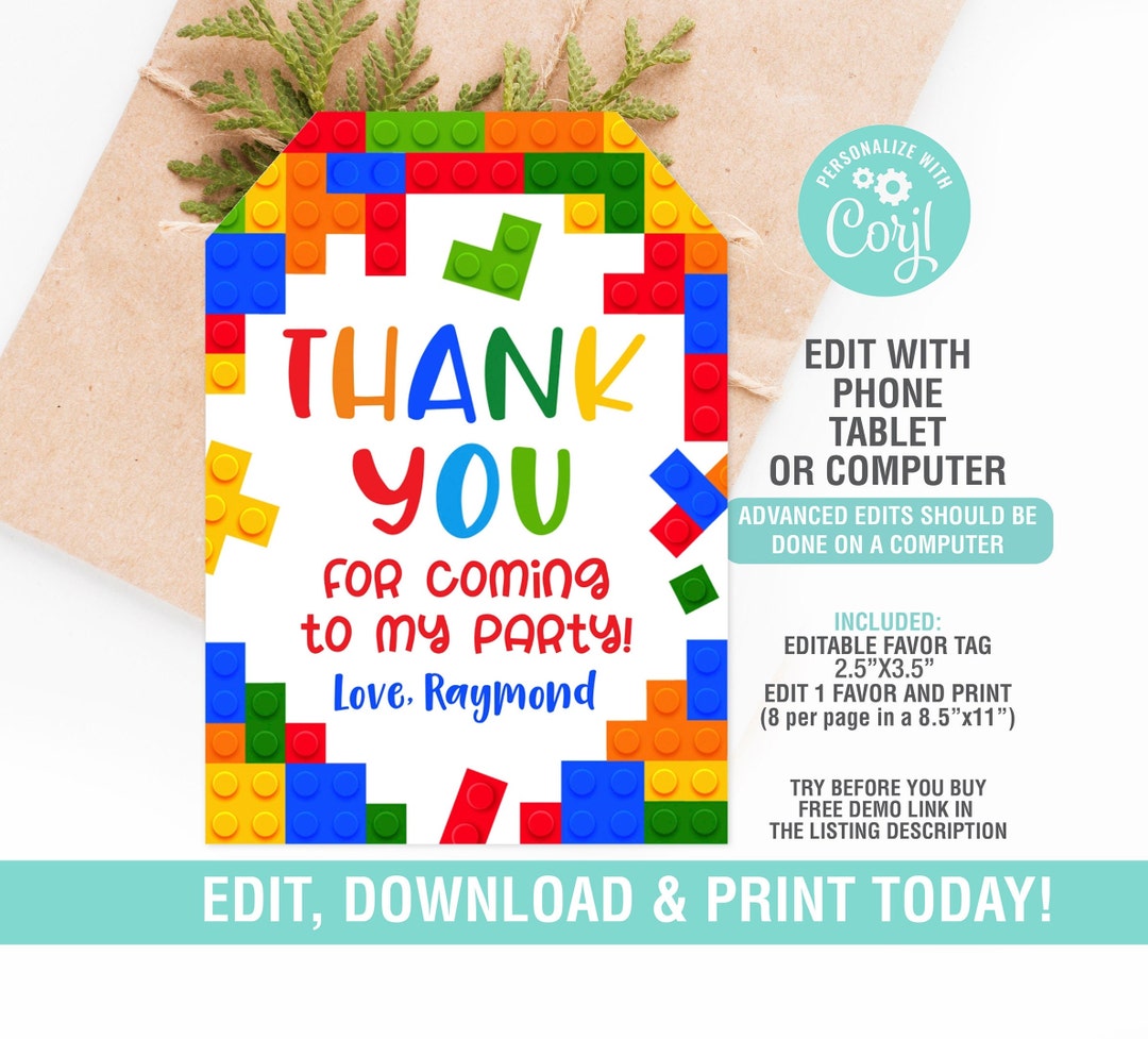 Building Blocks Party Tags EDITABLE, Building Blocks Party Favor Tags ...