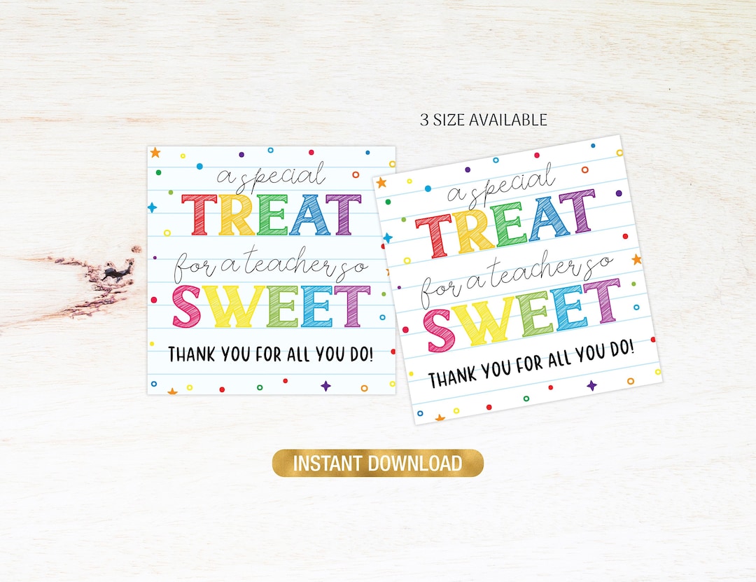 Teacher Sweet Treat Tag, Teacher Appreciation Tag, Teacher Appreciation ...