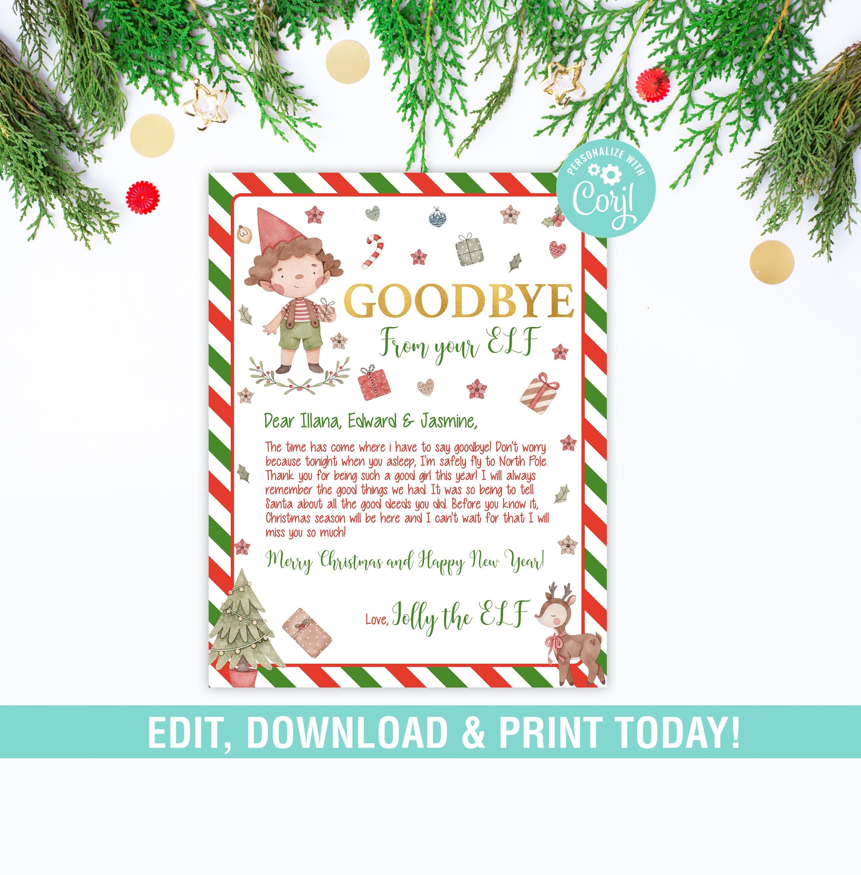 Elf Goodbye Letter EDITABLE, Elf Christmas Good Bye Letter, Christmas ...