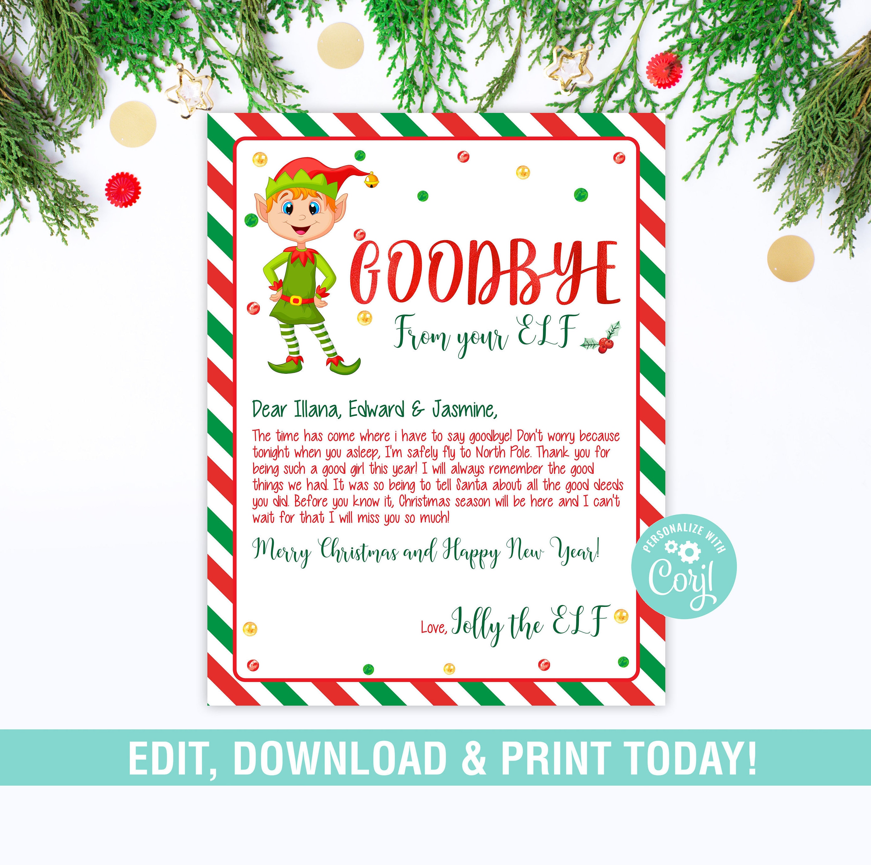 Elf Goodbye Letter EDITABLE, Elf Christmas Good Bye Letter, Christmas ...