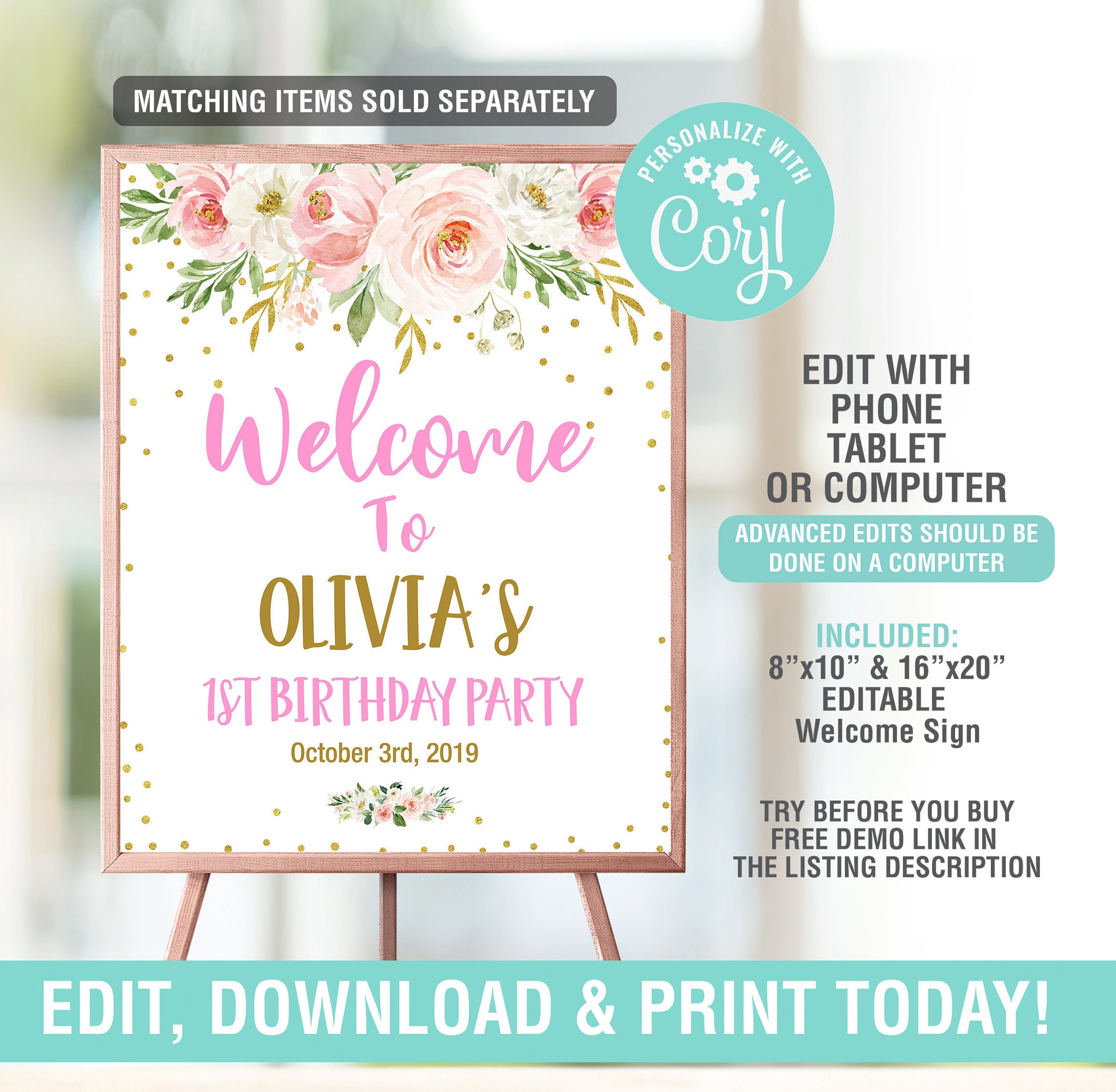 Blush Floral Milestone Birthday Poster Editableeditable - Etsy