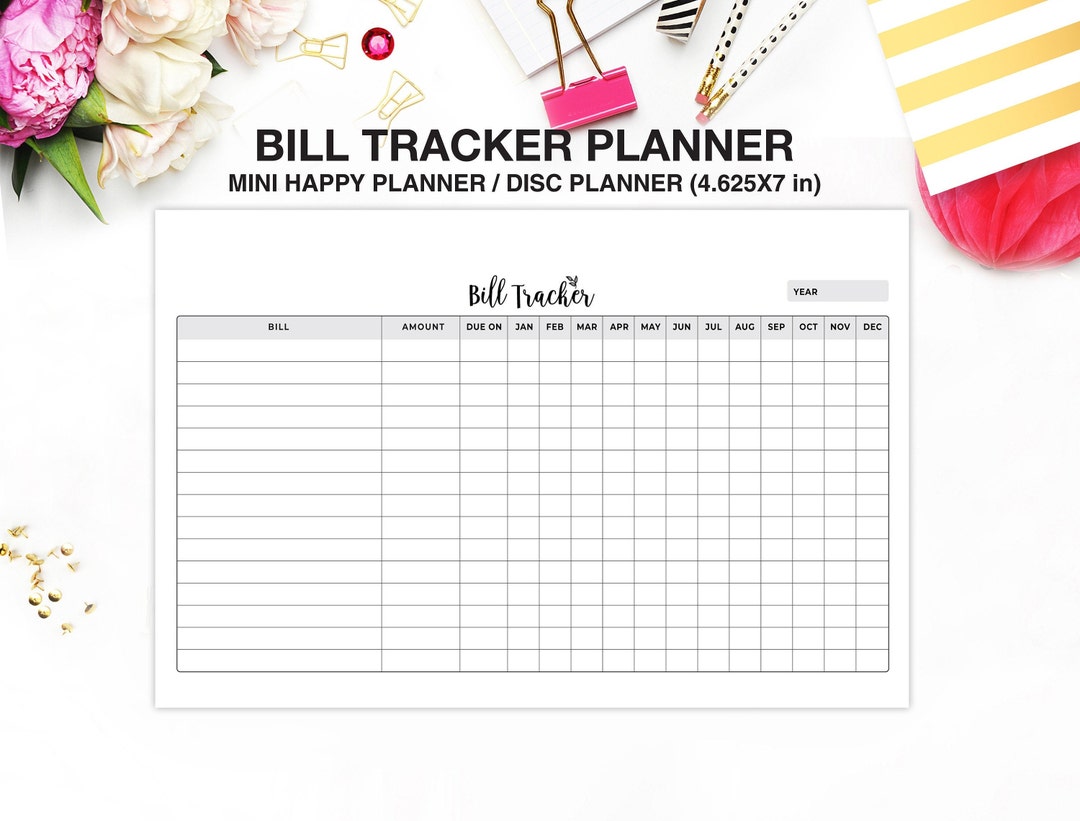 Bill Tracker Printable Mini Happy Planner Insert Bill - Etsy