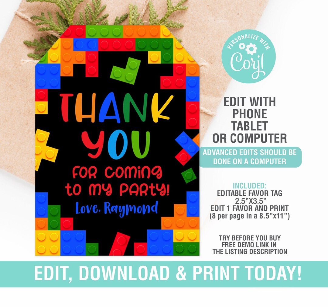 Building Blocks Party Tags EDITABLE, Building Blocks Party Favor Tags ...