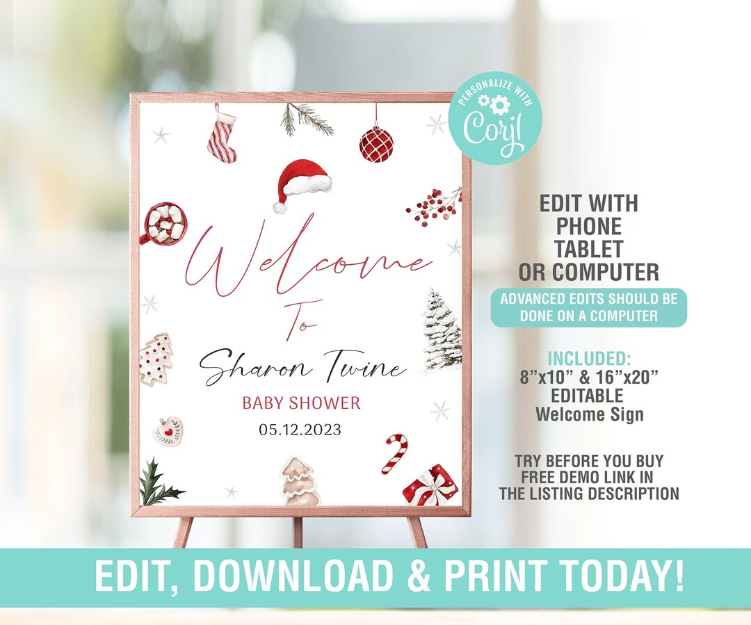 Santa Baby Shower Welcome Sign Template, Christmas Baby Shower Welcome ...