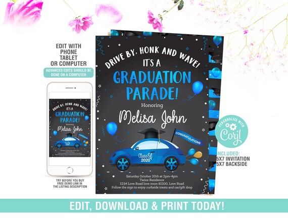 Drive By Graduation Parade Invitation EDITABLE,Drive Through Party ...