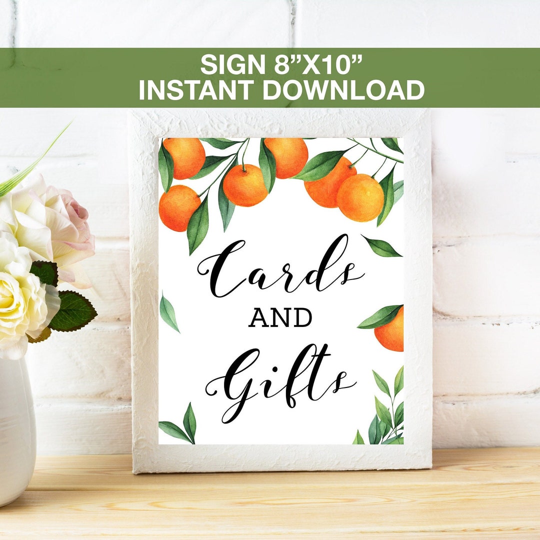Orange Gifts and Cards Sign, Baby Shower Sign, Citrus Birthday Party ...