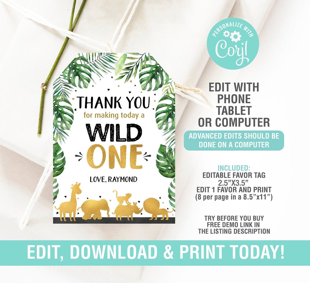 Safari Thank You Tags, Safari Favor Tags, Safari 1st Birthday,jungle ...